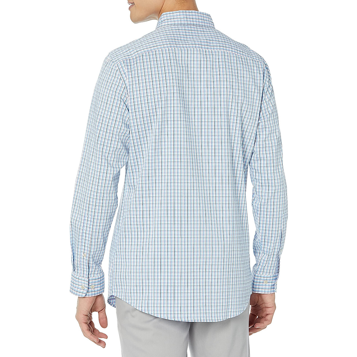 Amazon Essentials Men's Slim-Fit Long-Sleeve Stretch Dress Shirt, White Grid Check, Medium