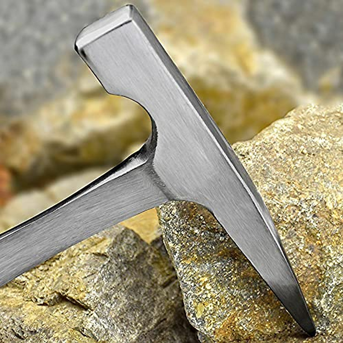 12 Inches Rock Pick Hammer with Skid Handle, All Steel Drop Forged Masonry Hammer with Chrome Plating, Geologist Hammer with Pointed Tip and Shock Reduction Grip for Mining+ A pair of gloves