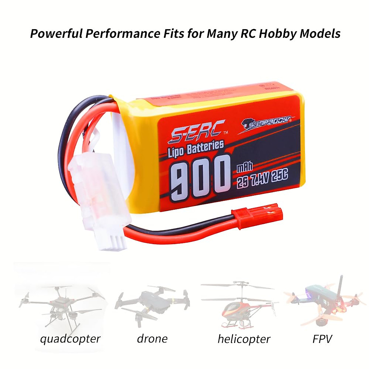 SUNPADOW 7.4V 2S RC Small Lipo Battery 25C 900mAh with JST Connector Rechargeable for RC Airplane Receiver Aircraft Quadcopter Helicopter Drone FPV (2 Count)