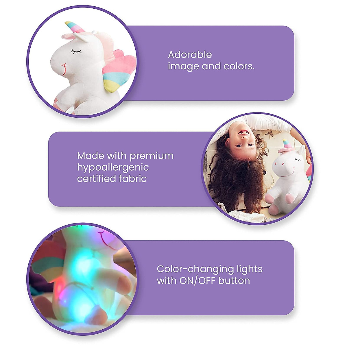 Unicorn Stuffed Animal with Lights - Unicorn Gifts for Girls - Unicorns Plush Pillow, Huggable Gift for Girls with LED Magical Lights - Girls Toys - Birthday Gifts - Unicorn Toys