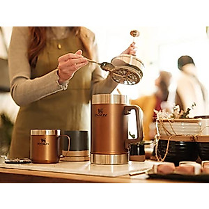 Stanley French Press 48oz with Double Vacuum Insulation, Stainless Steel Wide Mouth Coffee Press, Large Capacity, Ergonomic Handle, Dishwasher Safe, Maple