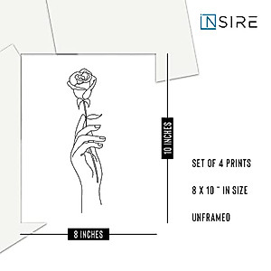 Insire Black And White Minimalist Wall Art Line Drawing Wall Art Abstract Woman Wall Art, Line Art Wall Decor Black And White Abstract Wall Art, Feminine Wall Art - Set of 4 (8x10) Unframed