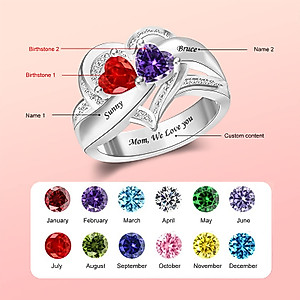 ORFANDE Custom Mothers Ring with 2 Birthstones Personalized Promise Ring for Her Customized Name Engraved Ring for Birthday Thanksgiving Day Anniversary