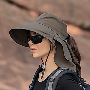 3 Pack Womens Ponytail Sun Hat with Neck Flap Wide Brim UV Protection Bucket Hat Summer Beach Fishing Hiking Garden UPF 50+ (3 Pack-Dark Grey＆Light Grey＆Army Green)