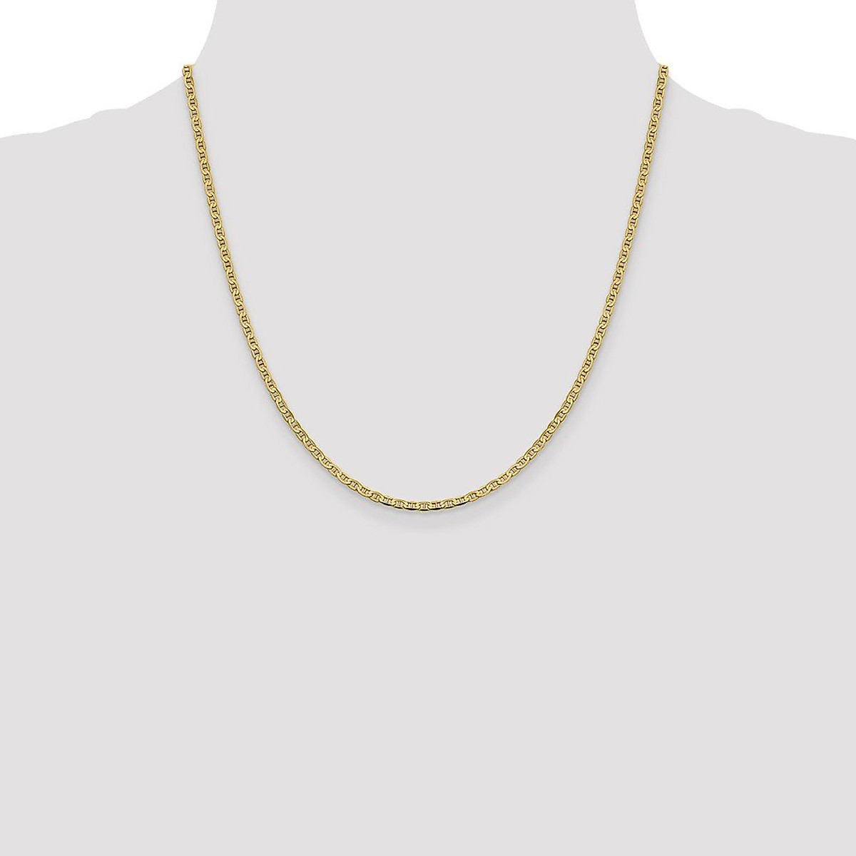Solid 14k Yellow Gold 2.4mm Flat Anchor Mariner Chain Necklace - with Secure Lobster Lock Clasp 20"