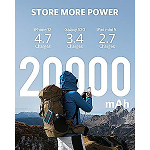 Anker PowerCore Solar 20000, 18W USB-C Power Bank 20,000 mAh with Dual Ports, Flashlight, IP65 Splash Proof and Dustproof for Outdoor Activities, Compatible with Smartphones and Other Devices