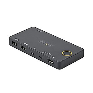 StarTech.com 2 Port Hybrid USB-A + HDMI & USB-C KVM Switch - Single 4K 60Hz HDMI 2.0 Monitor - Compact Desktop and/or Laptop HDMI KVM Switch - USB Bus Powered - Thunderbolt 3 Compatible, TAA