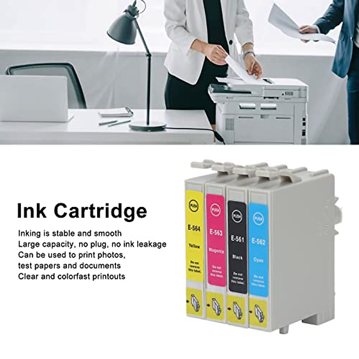 4PCS Ink Cartridge Colorfast Large Capacity BK C M Y Printer Ink Cartridge Combo Pack ABS Material for Printer Printing Documents (T0561/T0562/T0563/T0564)