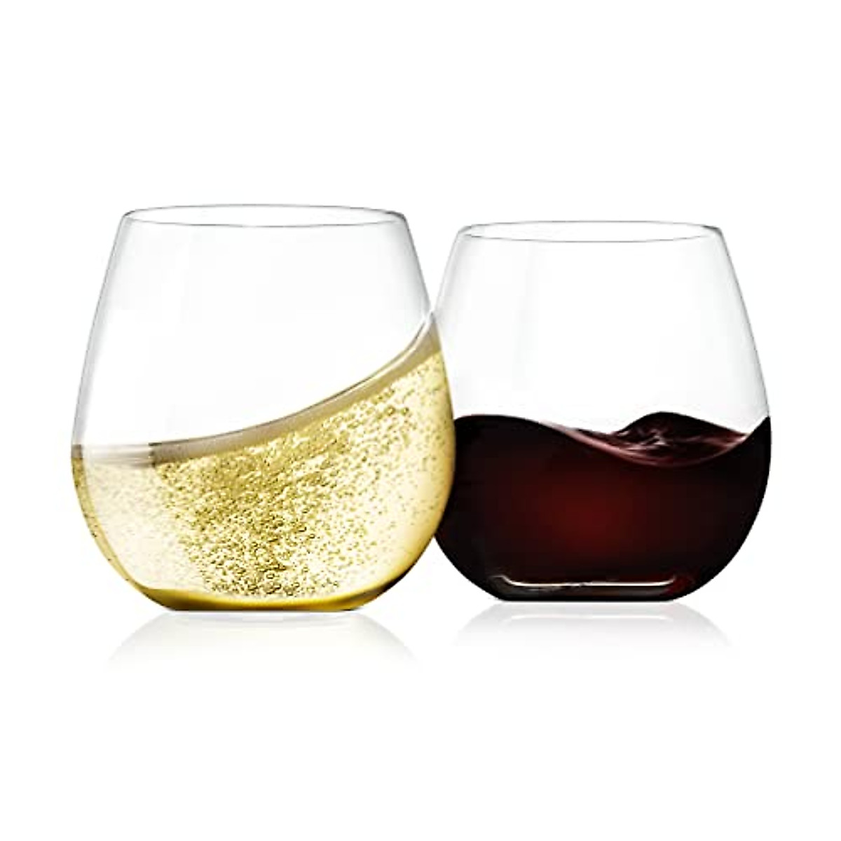 NutriChef 15oz Stemless Wine Glasses - Set of 2 Ultra Thin Elegant Red & White Wine Clear Crystal Glass Drinkware, Lead-Free, Hand Blown Seamless Bowl, Dishwasher Safe,