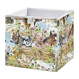Kigai Storage Basket Farms Animals Foldable Storage Bin 11 X 11 X 11 Inches Cube Storage Baskets Box for Shelves Closet Laundry Nursery Bedroom Home Decor