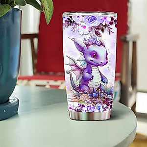 WONWIX Personalized Dragon Tumbler Customized Name Dragons Mug Gifts For Women Men Girls Custom Coffee Cups Water Bottle 20oz Valentine Birthday Christmas Insulated Stainless Steel Cup With Lid