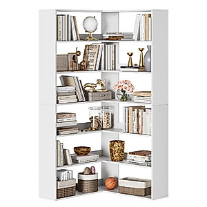 GarveeHome Farmhouse 6-Tier Bookshelf Corner Bookcase, 71'' Tall L Shaped Bookshelf, Modern Corner Shelf, Wood Bookshelf Large Bookcase Etagere Storage Shelf Display Rack for Living Room Home Office