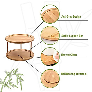 Bellsal Lazy Susan 2 Tier Turntable Cabinet Organizer Spice Rack Removable Spinning Tray Organizer for Kitchen Cabinet 10 Inch 360 Degree