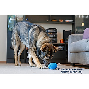 PlayfulSpirit Tricky Treat Rugby Ball: Dog Treat Dispenser - Awesome Anxiety Reliever and Boredom Breaker, Fun Fetch and Basic Puppy Training Toy (Large, Blue)