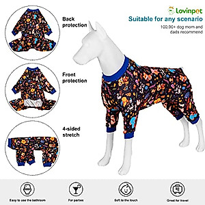 LovinPet Full Onesie for Large Dog, Lightweight Stretchy Fabric, Woodland Musicians Black Print Dog Pajamas, UV Protection, Lage Breed Dog Jammies, Pet PJ's/XXL