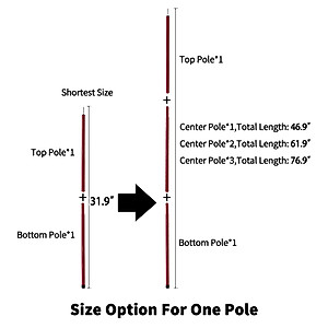 Sutekus Tent Pole Replacement Accessorie 2pc/Set Adjustable Tent Tarp Poles Steel Rods for Tent Tarp Awning, from 31.9" to 76.9" (Red)