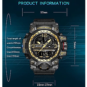 Yihou Mens Military Watch Tactical Watches for Men Sport Waterproof Relojes para Hombres Outdoor Digital Watch Big Face Alarm Stopwatch LED Gold