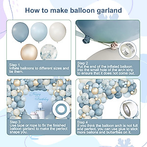 iLaFm 150Pcs Dusty Baby Blue Balloon Arch Garland Kit, Sand White Slate Fog Pastel Baby Blue Balloons Metallic Gold for Boy Baby Bridal Shower Birthday Wedding Party Decorations