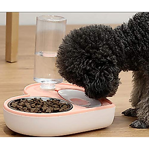 ALBOLET Cat Dog Food and Water Bowl Set, Pet Automatic Water Dispenser Detachable Cat&Dog Feeder Bowl No-Spill Automatic Water Dispenser for Cats Small Dog