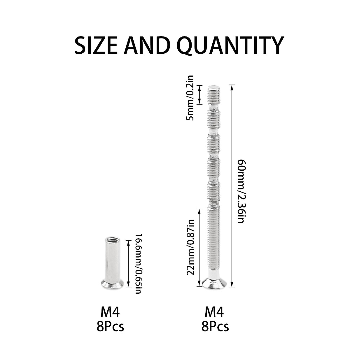 Rrina 8Pcs M4x60 Phillips Drive Flat Countersunk Head Fixing Cutting Slot Articulated Bolts Sleeves for Door Handle Hardware Lever Handle Screws Connecting