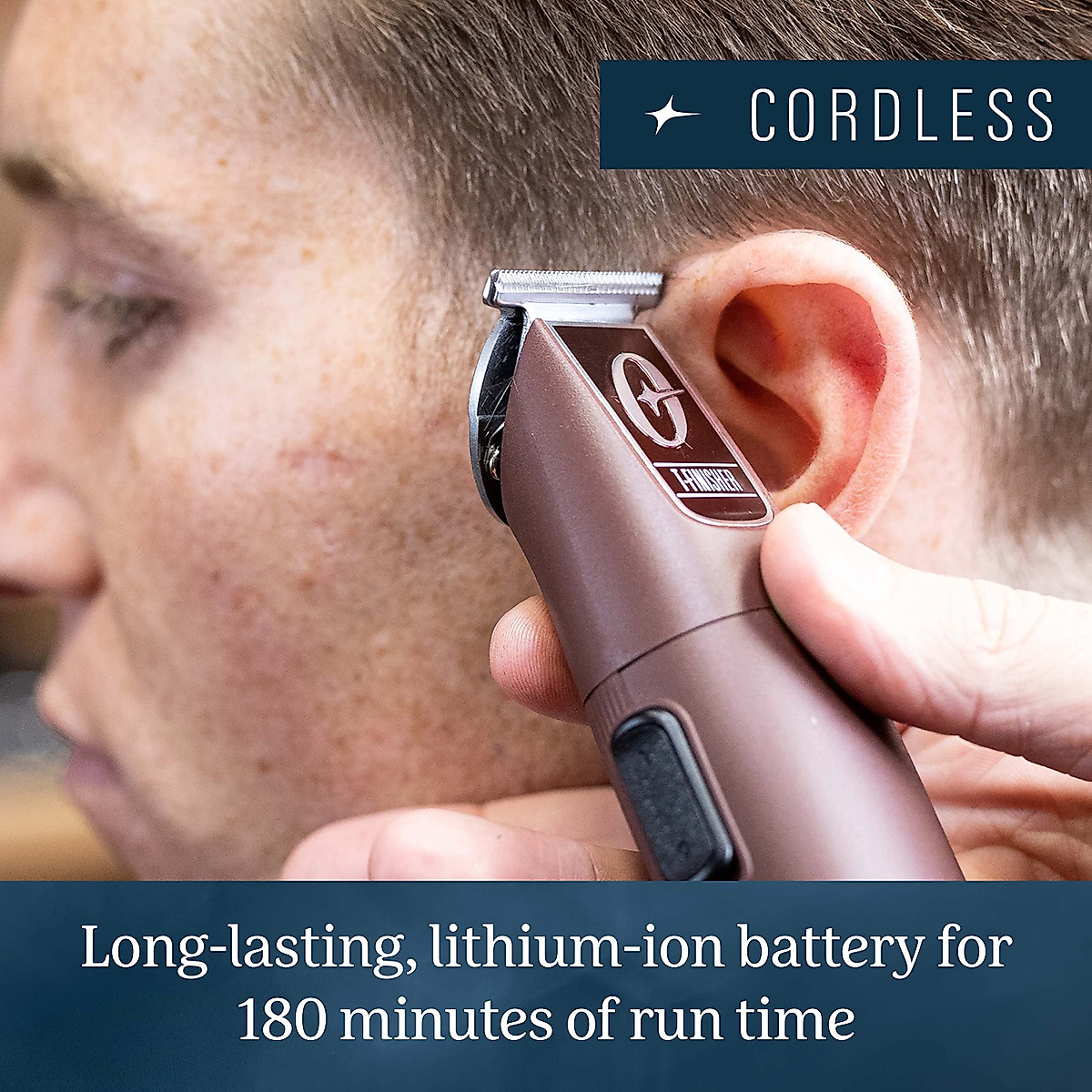 Oster Professional Cordless Hair Trimmer with Rechargeable Battery and Ergonomic Design, T-Finisher T-Blade Trimmer, Burgundy