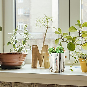 Adnee Modern Disco Cylindrical Plastic Planter Pot, Silver, 4.5 x 4.8 inch, Indoor Outdoor, Drainage Hole and Saucer