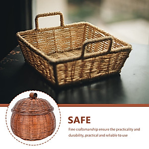 DOITOOL Rattan Boxes with Lid Woven Egg Basket Wicker Tray Pumpkin Shape Rattan Storage Basket Box Storage Bin Desktop Makeup Organizer for Shelf Home Bathroom Decor L