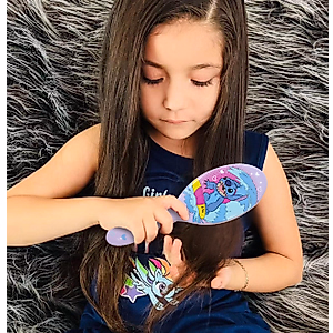Stitch Hair Accessory 5 Pcs Set - 1 Regular 9 inch Stitch Hairbrush & 4 Scrunchies - Detangling Brush - Elastic Hair Ties Ropes for Girls, Ages 3+