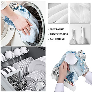 ZOE GARDEN Christmas Kitchen Towels,Absorbent Microfiber Kitchen Dish Hand Tea Bath Towel,Quick Dry Cleaning Cloth Dishclothes Decorative Sets, Winter Gnomes Xmas Silver Tree Pine Blue (1-PC, 18x28)