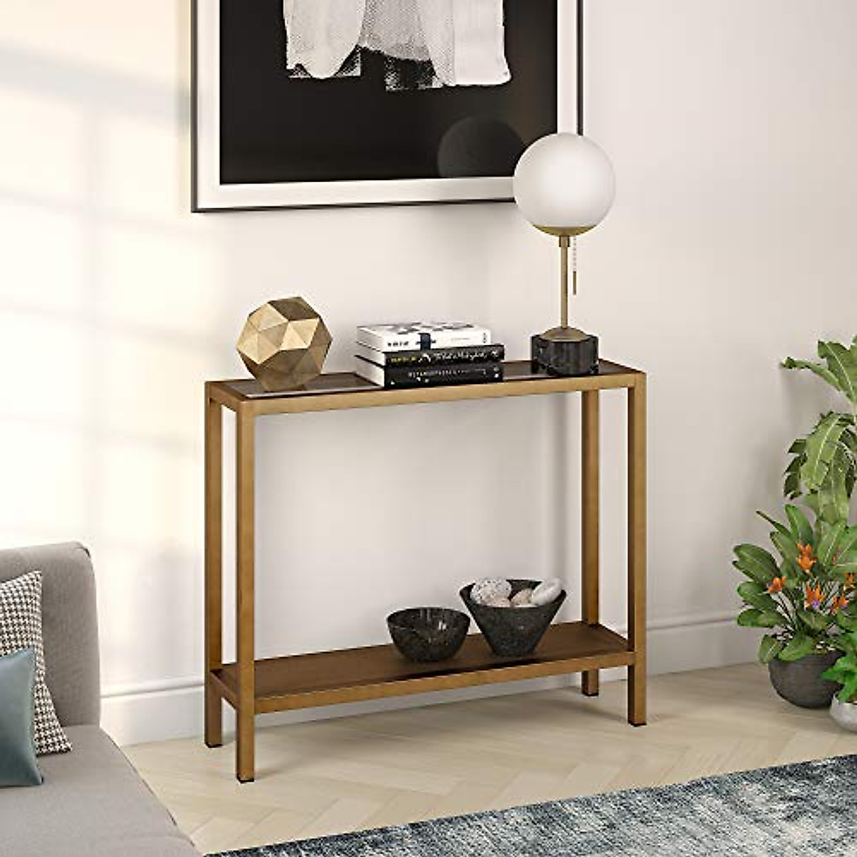 Henn&Hart 36" Wide Rectangular Console Table in Brass, Entryway Table, Accent Table for Living Room, Hallway