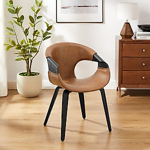 Art Leon Mid Century - Modern Desk Chair No Wheels, Faux Leather Upholstered Wooden Desk Chair, Office Chair with Wood Legs for Living Room Bedroom, Black Oak Bentwood, Brown