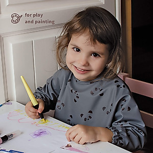 Long Sleeve Bib, Baby Toddler Bib, 6-24 Months, Waterproof Mess-Proof Fabric, Art Smock, Catch-All Pocket, Feeding Bib (Dark Grey Panda)