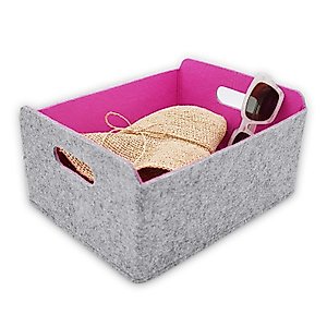 Welaxy storage baskets Felt Foldable Storage bin Shelf Bins Fabric Organizer box for cables Toys Books Clothes Home Office dorm Closet Nursery Laundry organise (hot pink)