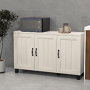 Giantex Buffet Cabinet Kitchen Storage Cupboard - 3 Door Sideboard with Adjustable Shelves, Cable Management Holes, Anti-Tipping Kits, Coffee Bar Console Cabinet for Living Room (Whitewash)