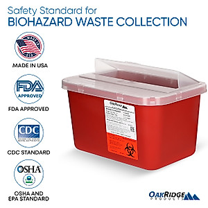 Oakridge Products Large Sharps Container for Home Use and Professional 1 Gallon (2-Pack), Biohazard Needle and Syringe Disposal, Pop Up Lid, CDC Certified