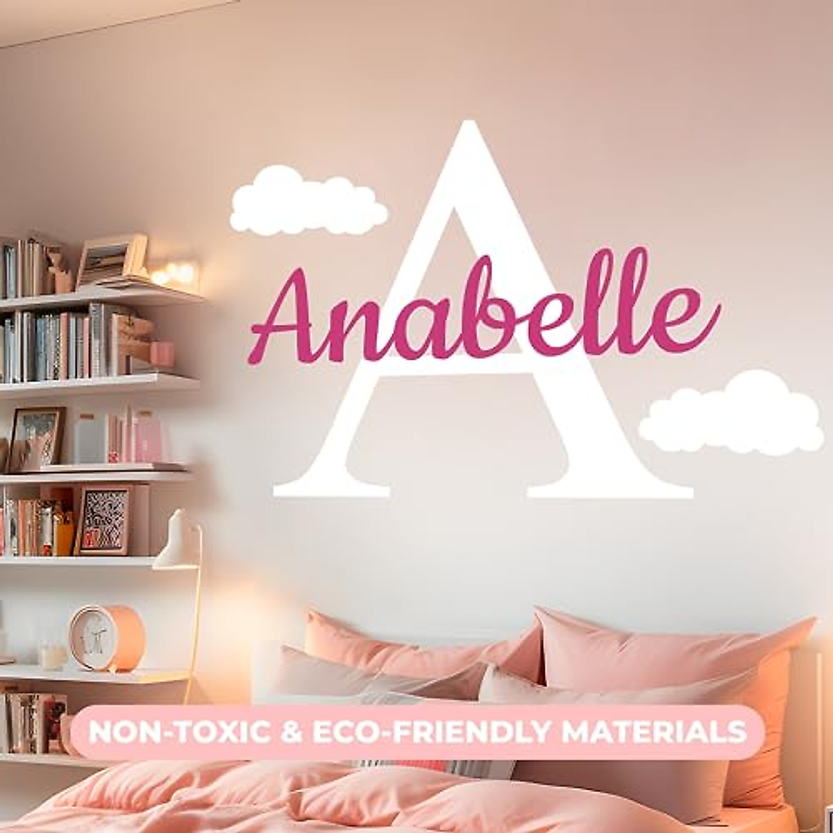 Personalized Name & Initial Vinyl Wall Decor I Nursery Wall Decal for Baby Boy & Girl Decoration I Stickers for Kids I Multiple Options for Customization (Wide 30" x 20" Height (Medium))