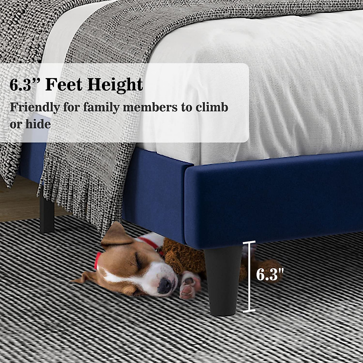 Allewie Queen Platform Bed Frame/Velvet Upholstered Bed Frame with Vertical Channel Tufted Headboard/Strong Wooden Slats/Mattress Foundation/Box Spring Optional/Easy Assembly/Navy Blue