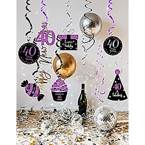 40th Birthday Decorations Women Purple Black Silver for Women Qian’s Party Purple Silver Black Foil Hanging Swirls Decorations 40th Birthday Party Hanging Decor – Women 40th Birthday Party Decorations