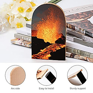 Magma Volcanoes Eruption Wooden Bookends 1 Pair Book Stand Anti-Skid Book Organiser for Office Desktops Shelves CDs Decor