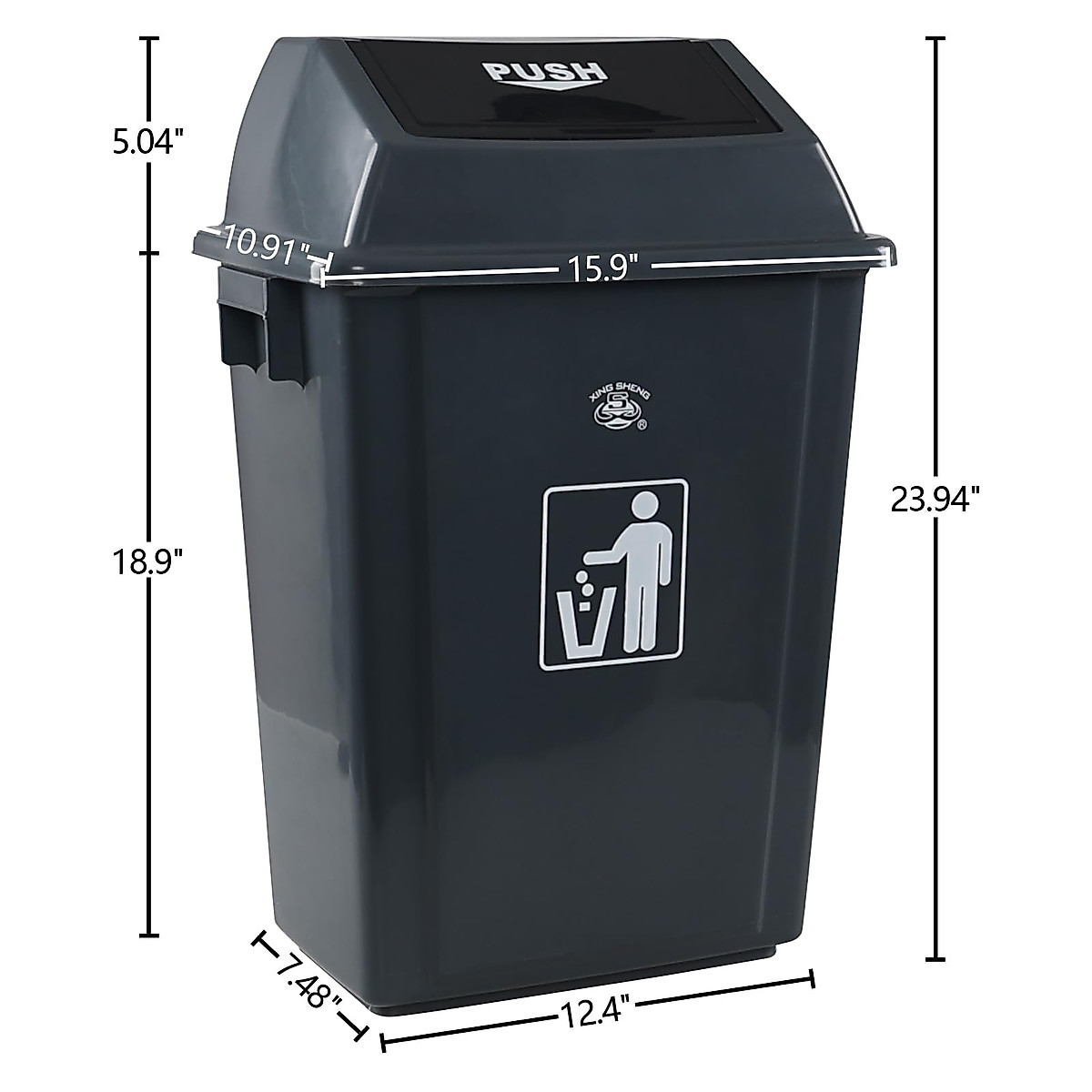 Guankan 13 Gallon Plastic Trash Can with Swing Lid, Large Kitchen Garbage Can with Lid, Grey, 4-Pack