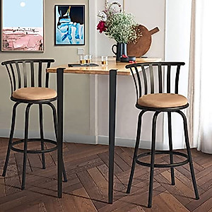 HOTATA Bar Stools Set of 2, 29" Industrial Counter Height Bar Chairs with Metal Back, Fabric Seat, Footrest, Sturdy Steel Frame, Swivel barstools for Bar, Dining Room, Kitchen, Party, Easy Assembly