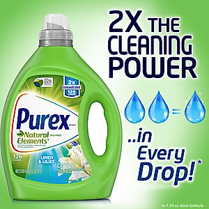 Purex Liquid Laundry Detergent, Natural Elements Linen & Lilies, 2X Concentrated, 126 Loads, 82.5 Fl Oz