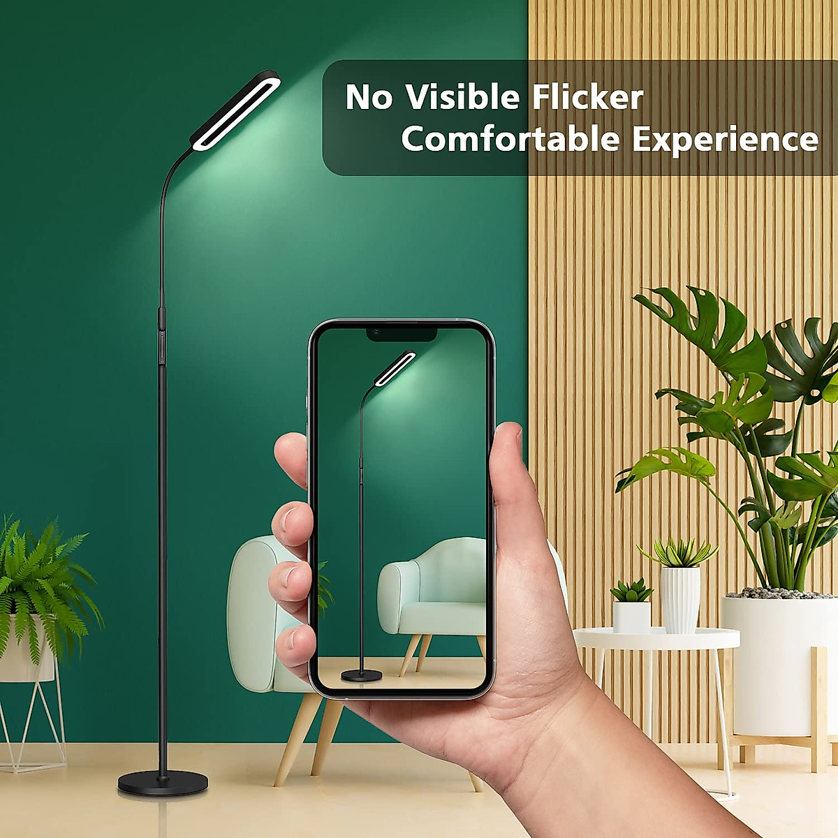 SOARZ Floor Lamp with 4 Color Temperatures and Stepless Dimmer, Adjustable Goose Neck Standing Lamp with Touch Control and Remote Control LED Floor Lamp for Living Room, Bedroom and Office, Black