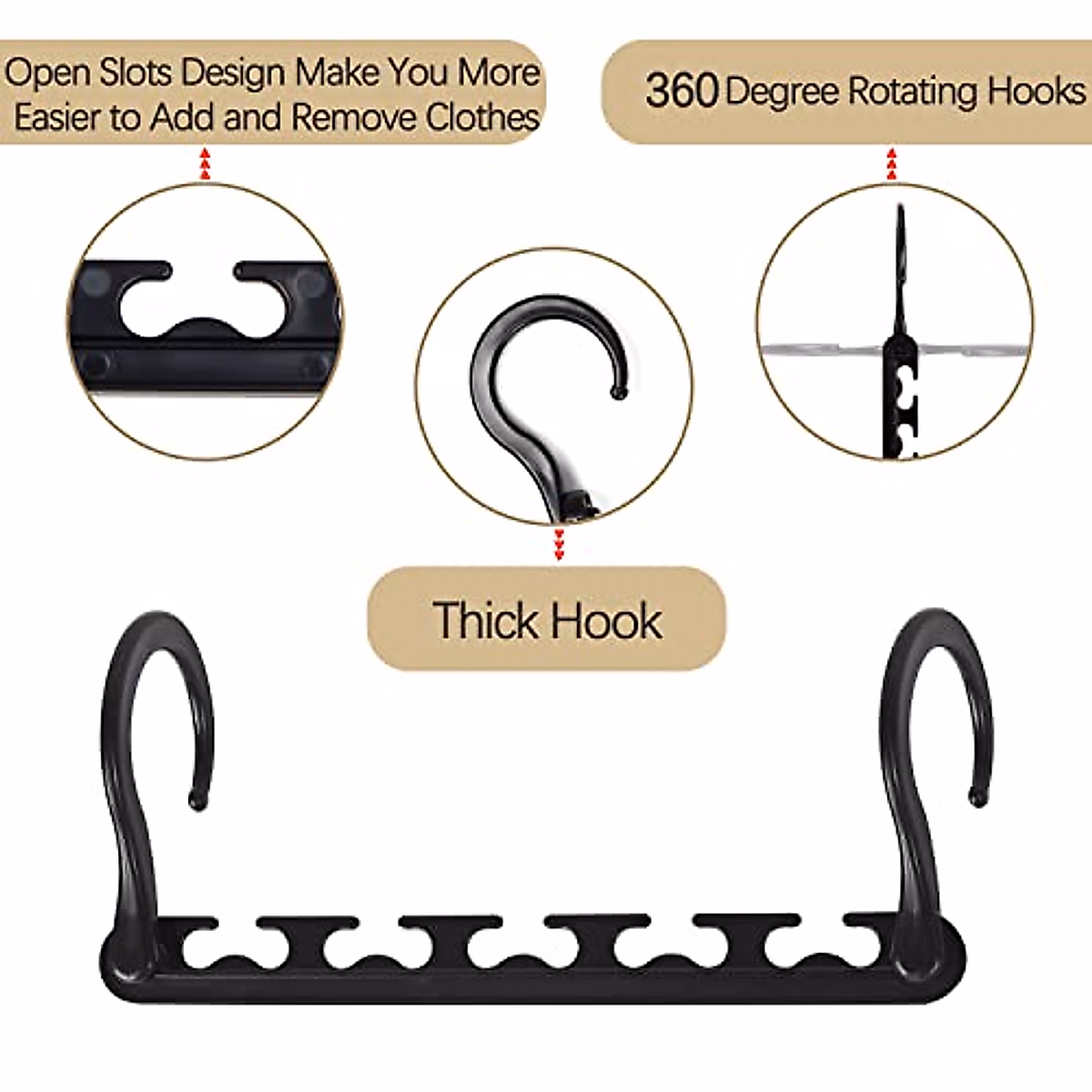 Space Saving Hangers, 8 Pack Black Heavy Duty Plastic Closet Hangers Space Saving, Hanger Organizer for Closet Organizers and Storage, Collapsible Magic Hangers Space Saver (Black)