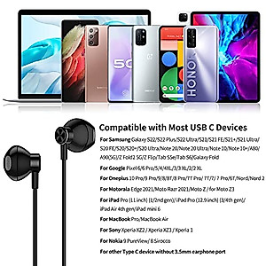 USB C Headphones, ACAGET Galaxy S21 Ultra Earbuds Wired Earphone for Android Semi in Ear USB Type C Headphone HiFi Stereo USB C Earphones for Samsung Galaxy S22 S23 Plus S20 FE A53 Tab S7 S6 S5e Black