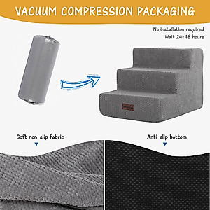 Dog Steps for Small Dog, 3-Step Dog Stairs for High Beds and Couch, Non-Slip Pet Stairs for Small Dogs and Cats,Dog Bed Stairs, Grey, 3/4/5 Steps