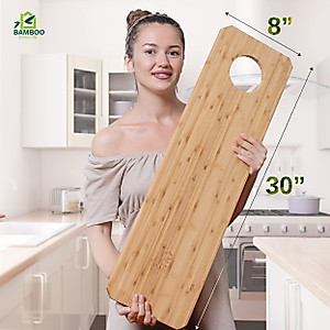 Bamboo Home Life Long Charcuterie Board - 31 Inch Long Cheese Board Includes Hole for Dips or to Hang on Wall - Great for Meats, Cheeses, Appetizers Platter at Parties, Gifts