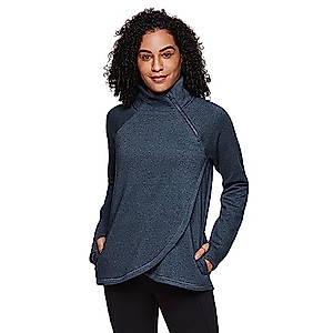 RBX Active Women's Quarter Zip Mock Neck Long Sleeve Fleece Pullover Sweatshirt With Pockets Blue F21 M