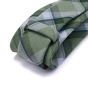 GUSLESON Olive Green Tie Skinny Striped ties Tartan Cotton Wedding Neckties (0910-11)