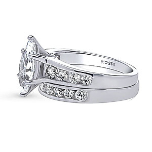 BERRICLE Sterling Silver Solitaire Wedding Engagement Rings 1.6 Carat Marquise Cut Cubic Zirconia CZ Statement Ring Set for Women, Rhodium Plated Size 8